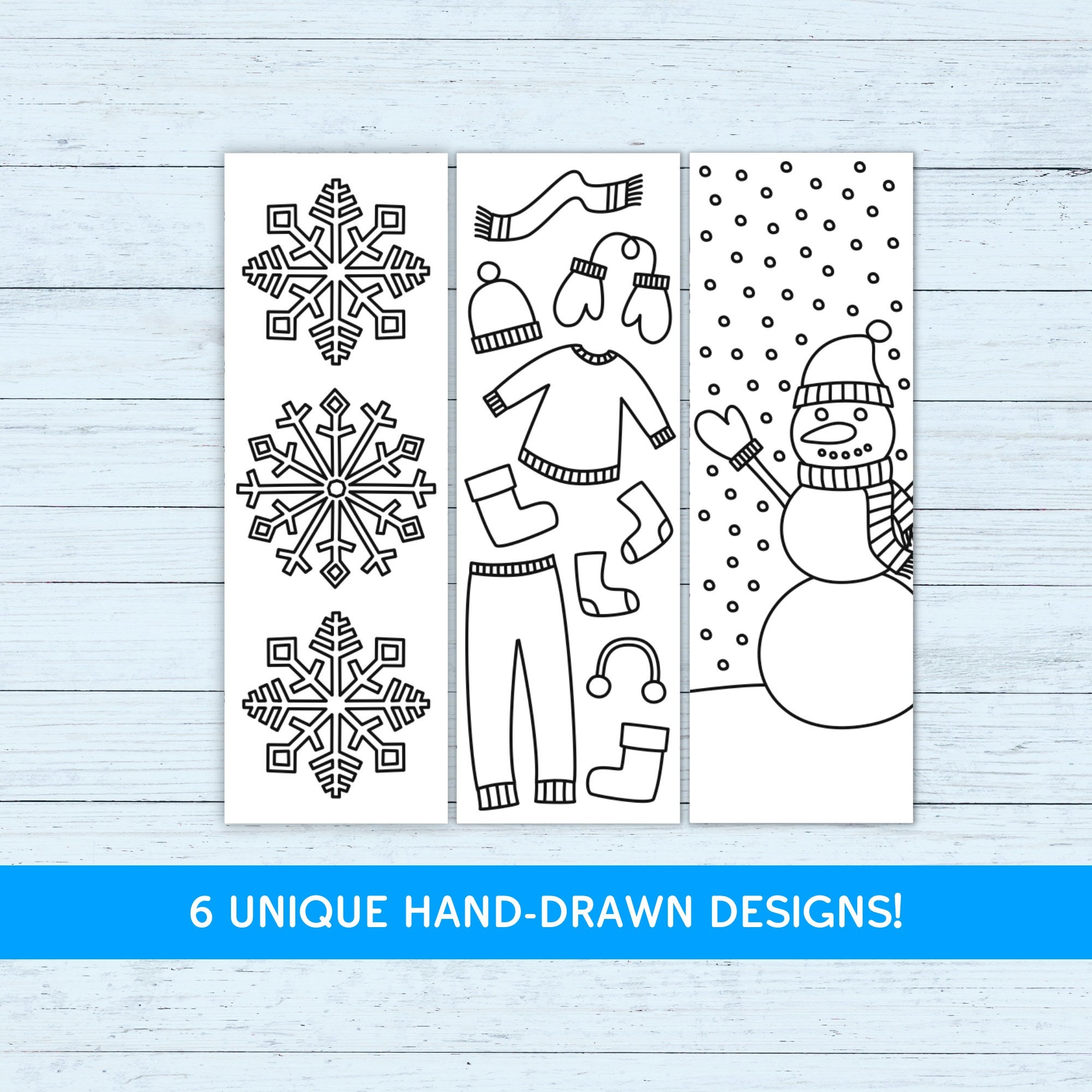 Printable Winter Coloring Bookmarks Set of 6 PDF Instant Digital ...