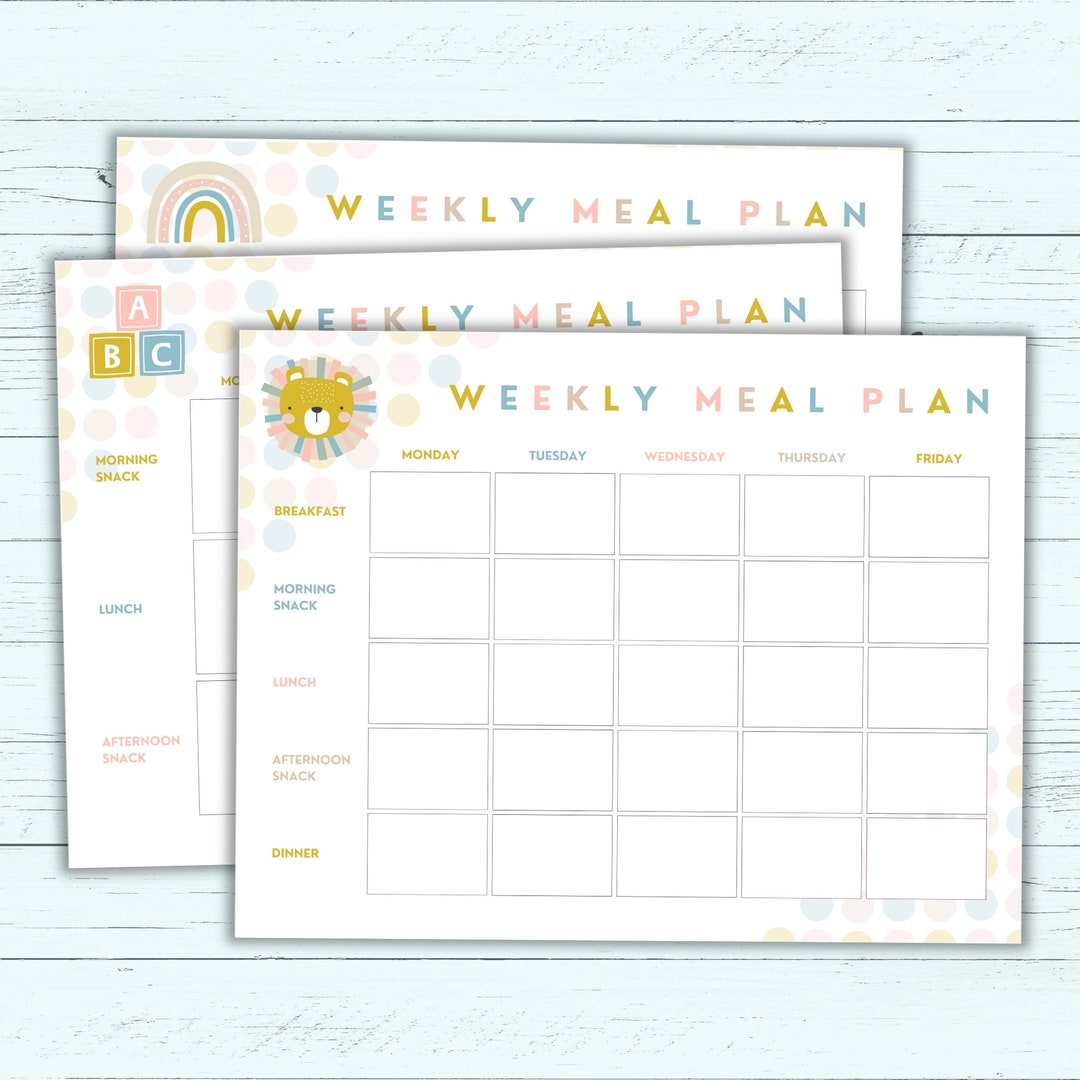 Cute Printable Weekly & Monthly Menu for Kids - Blank Fillable PDF ...