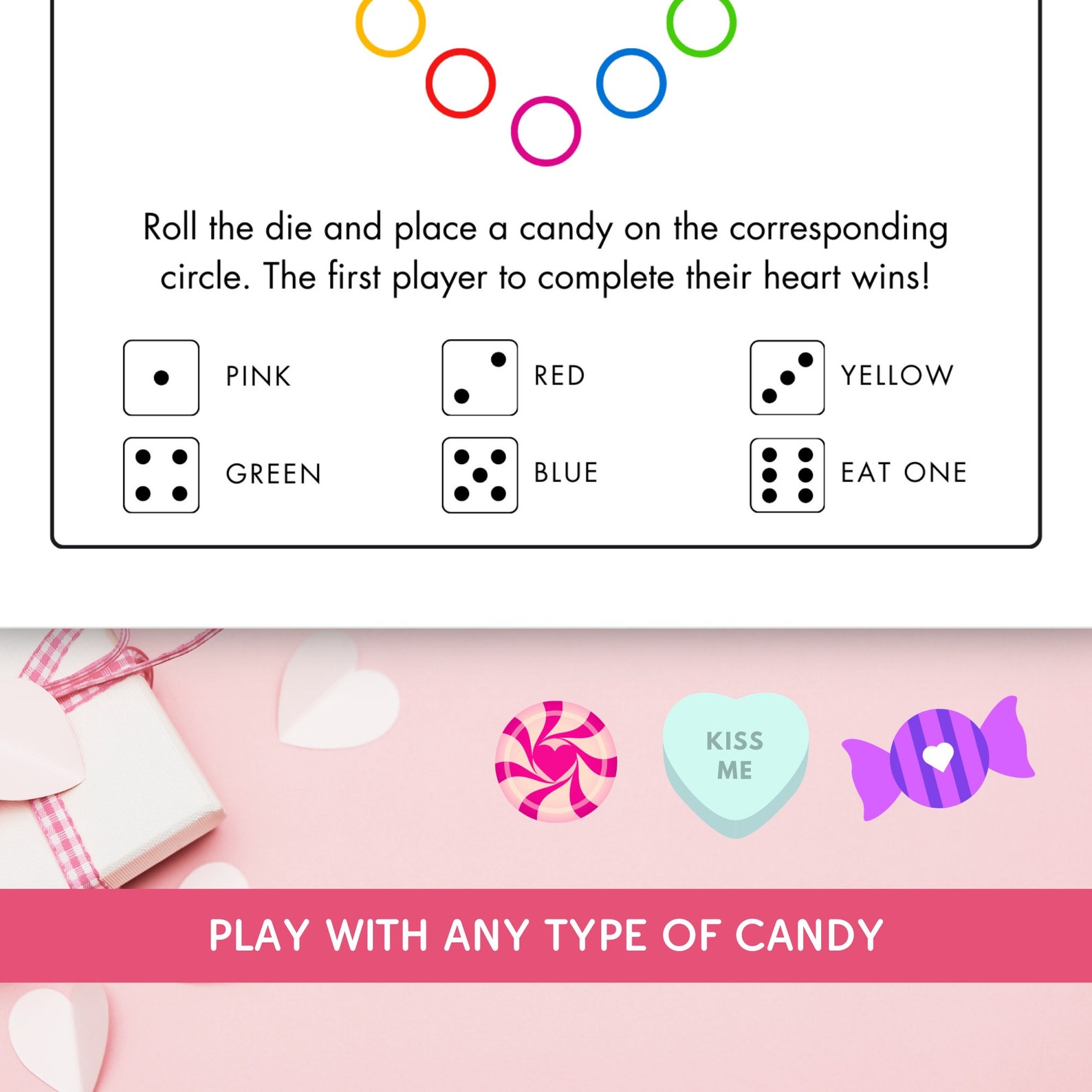 Valentine Roll a Heart Game - Heart Candy Dice Game - Classroom ...