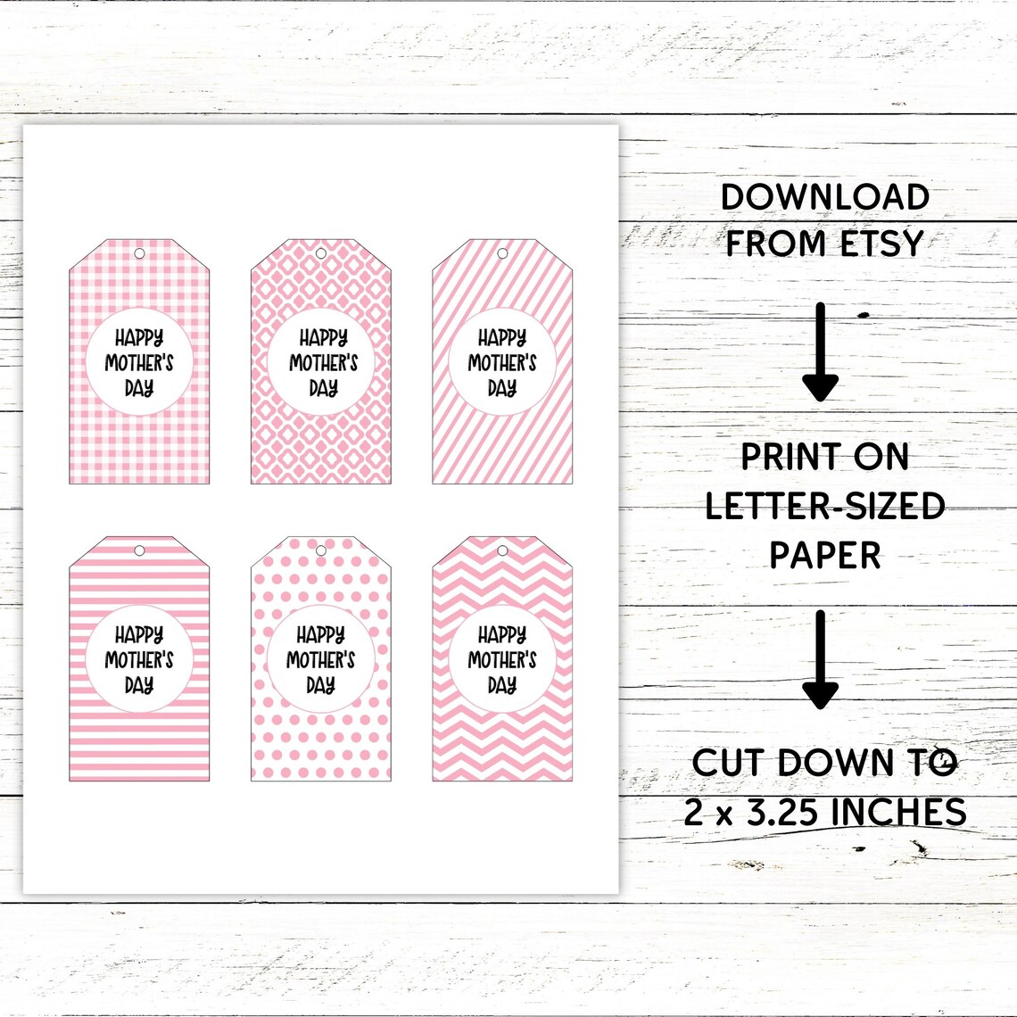 Printable Mother's Day Gift Tag Bundle With Pink Patterned Background ...