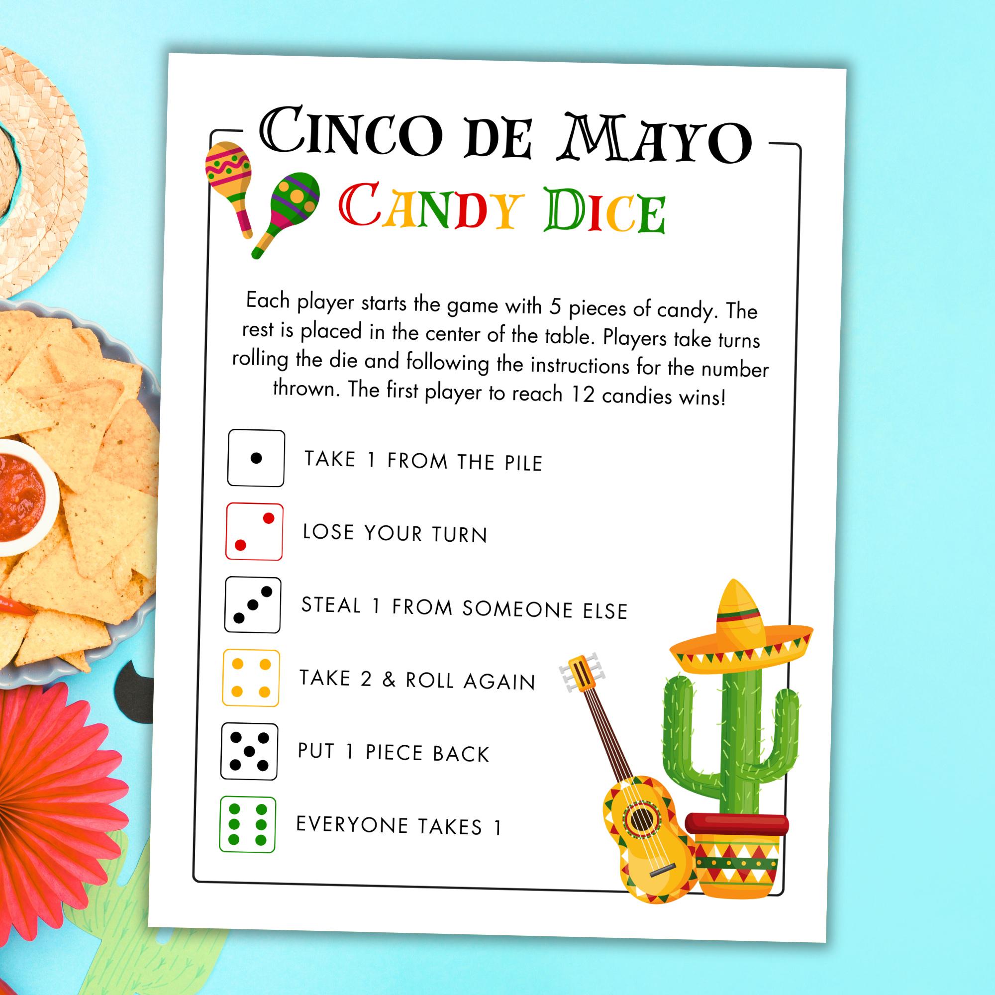 Printable Cinco De Mayo Candy Dice Game - Cinco De Mayo Party Game ...