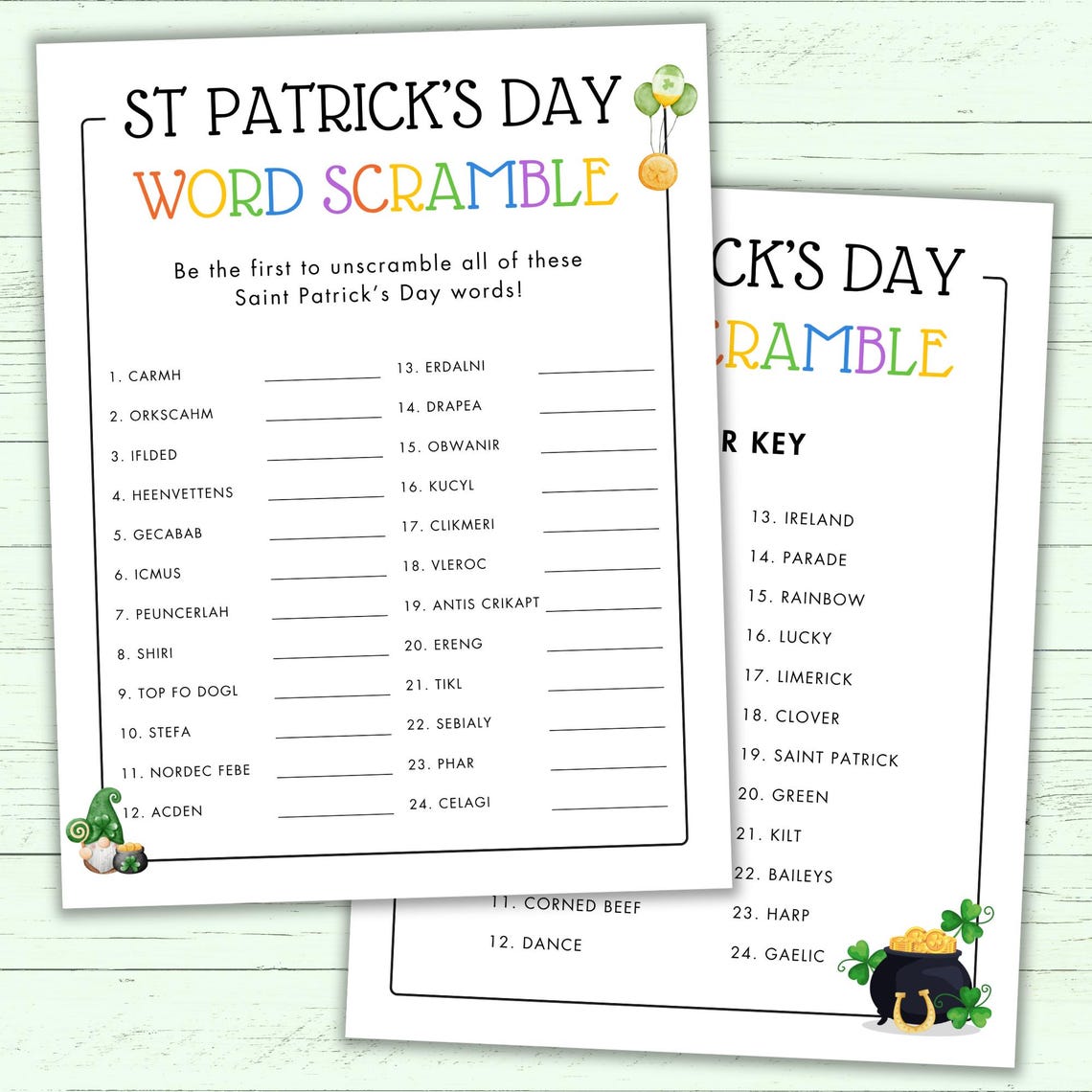 St Patrick's Day Word Scramble - Printable St Patty's Activity - Party ...