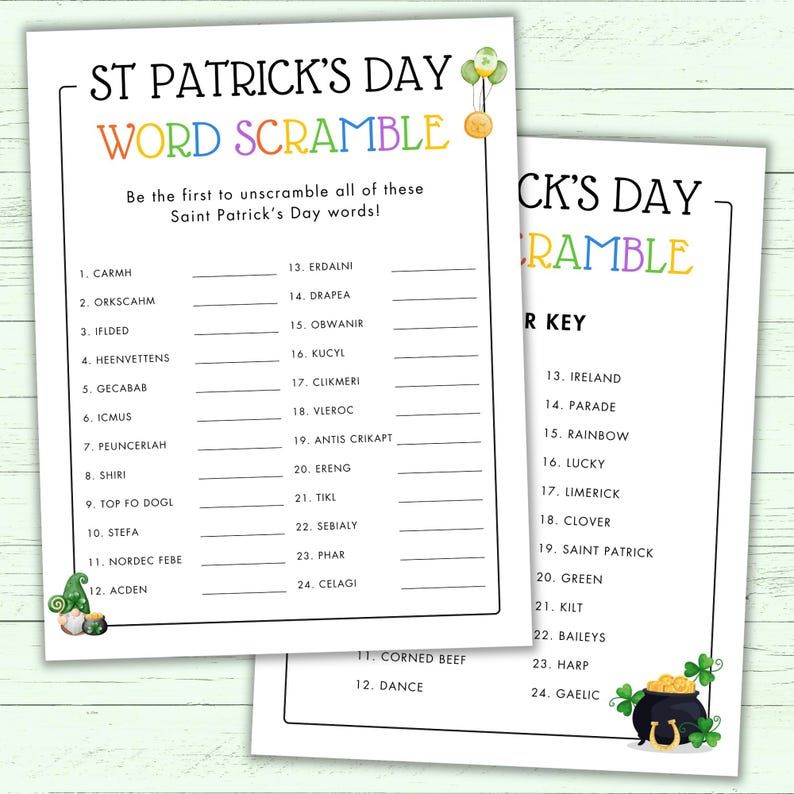 St Patrick's Day Word Scramble - Printable St Patty's Activity - Party ...
