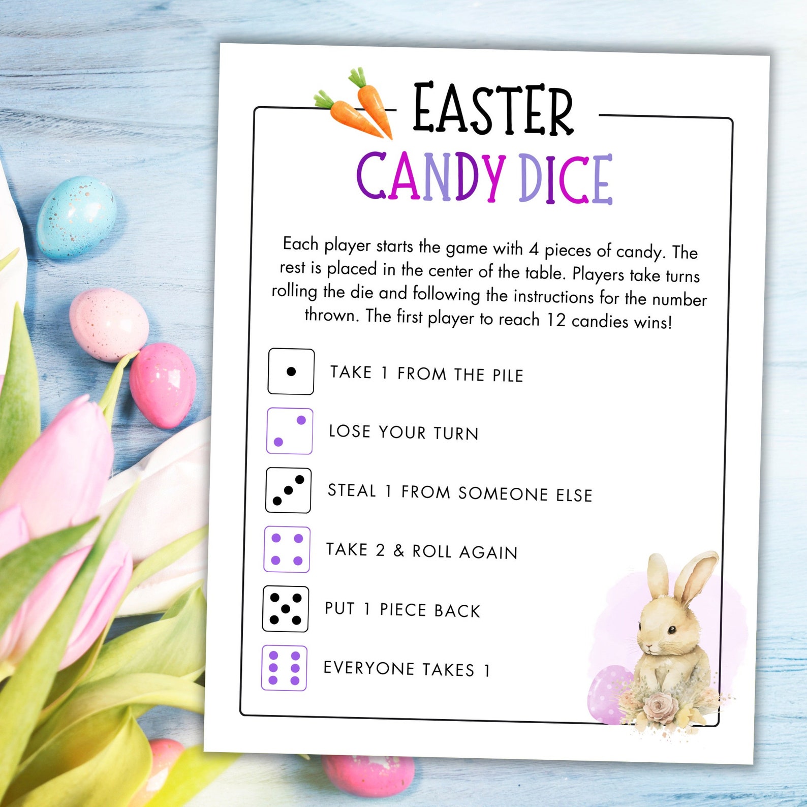 Printable Easter Candy Dice Game - Easter Party Game - Easter Activity ...