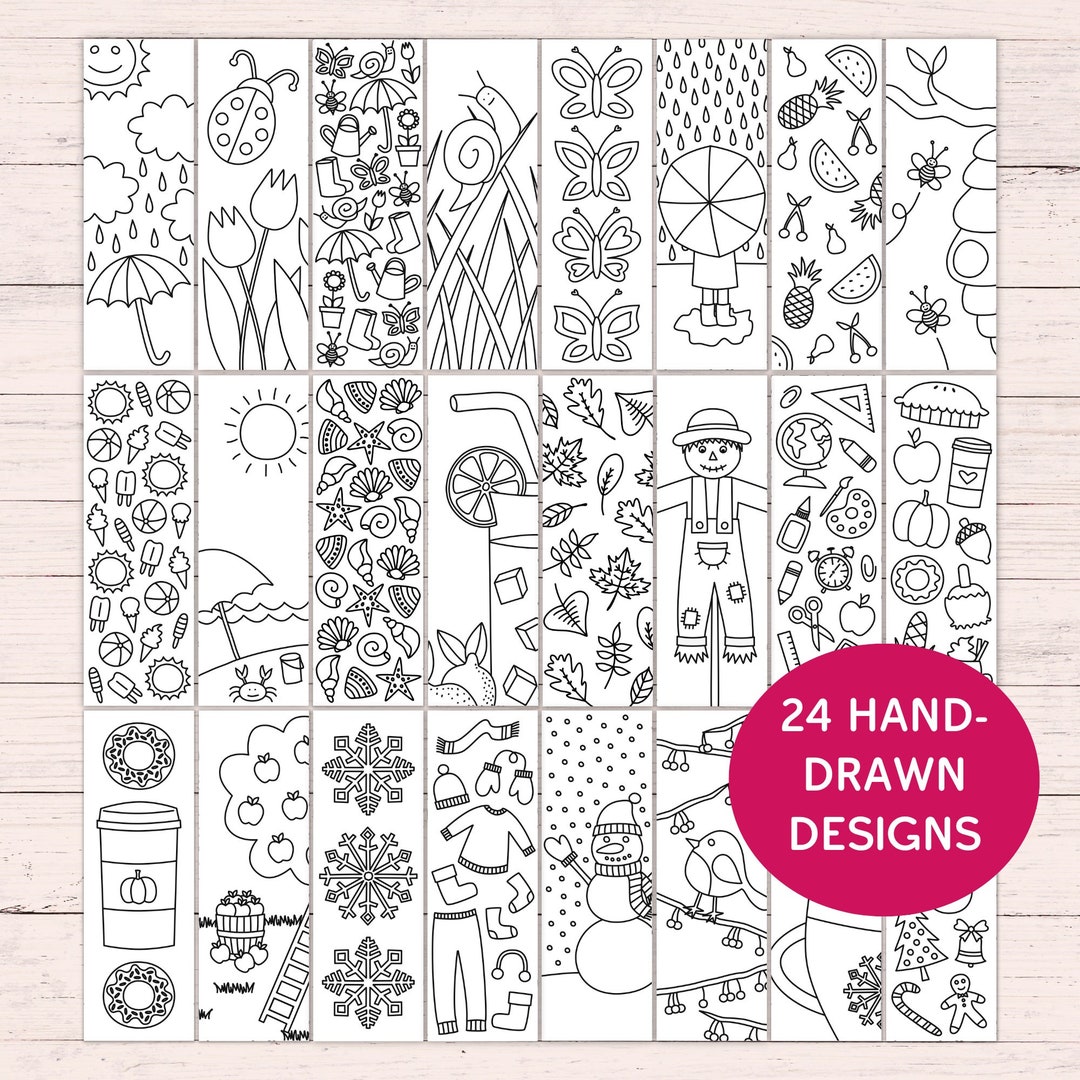 Bundle of 24 Coloring Bookmarks - Spring + Summer + Fall + Winter - PDF ...