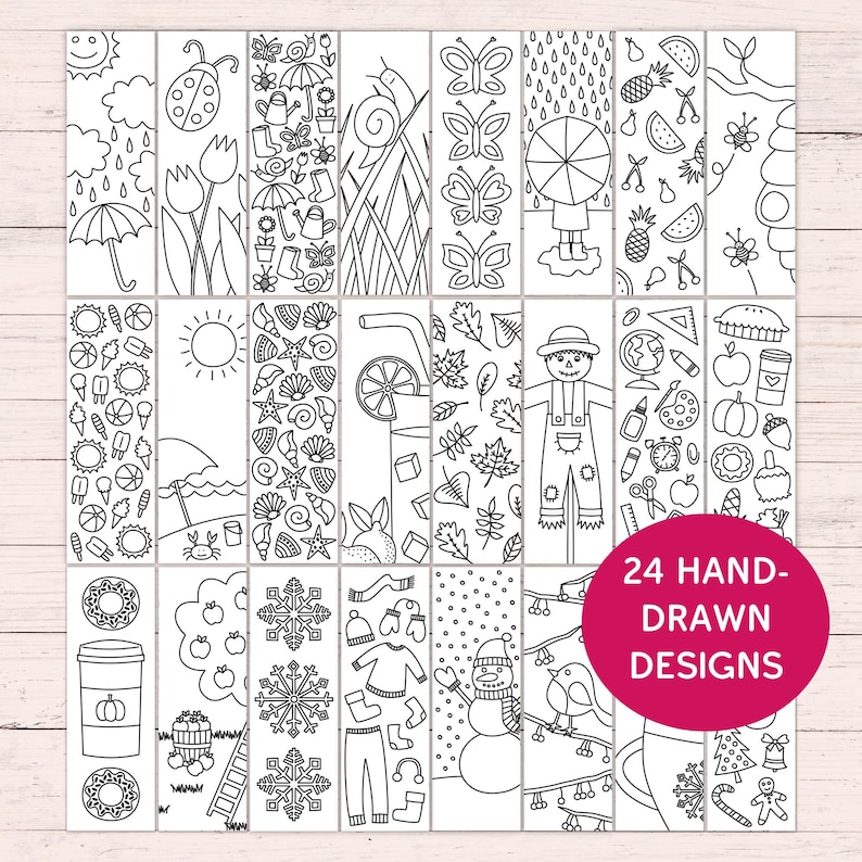 Bundle of 24 Coloring Bookmarks - Spring + Summer + Fall + Winter - PDF ...