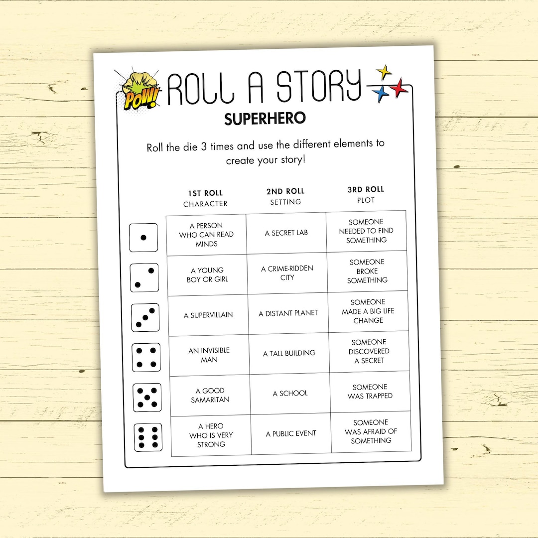 Roll a Superhero Story - Creative Writing Prompt Activity - Printable ...