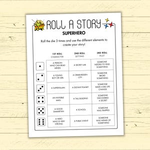 Roll a Superhero Story - Creative Writing Prompt Activity - Printable ...