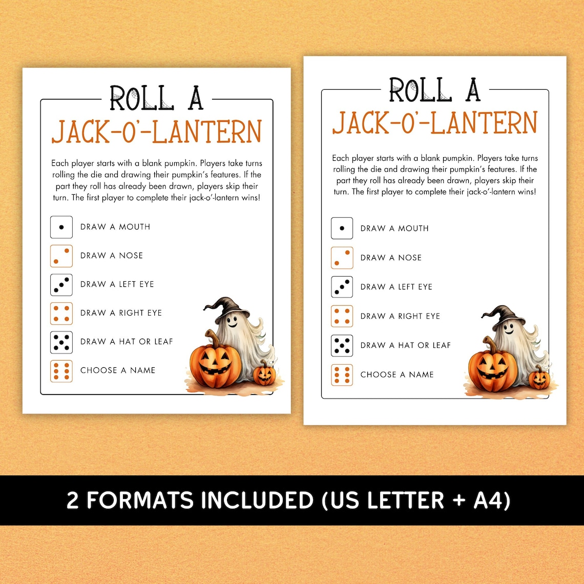 Roll a Jack O Lantern Game - Printable Halloween Game - Halloween ...