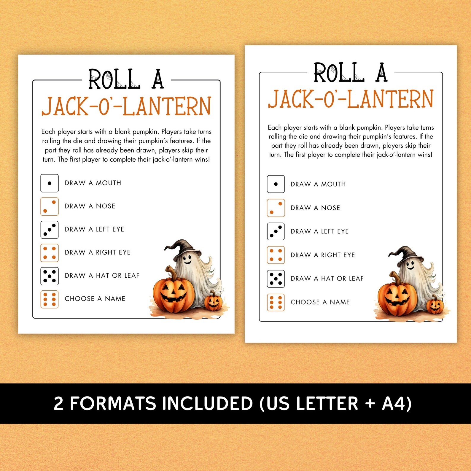 Roll a Jack O Lantern Game - Printable Halloween Game - Halloween ...