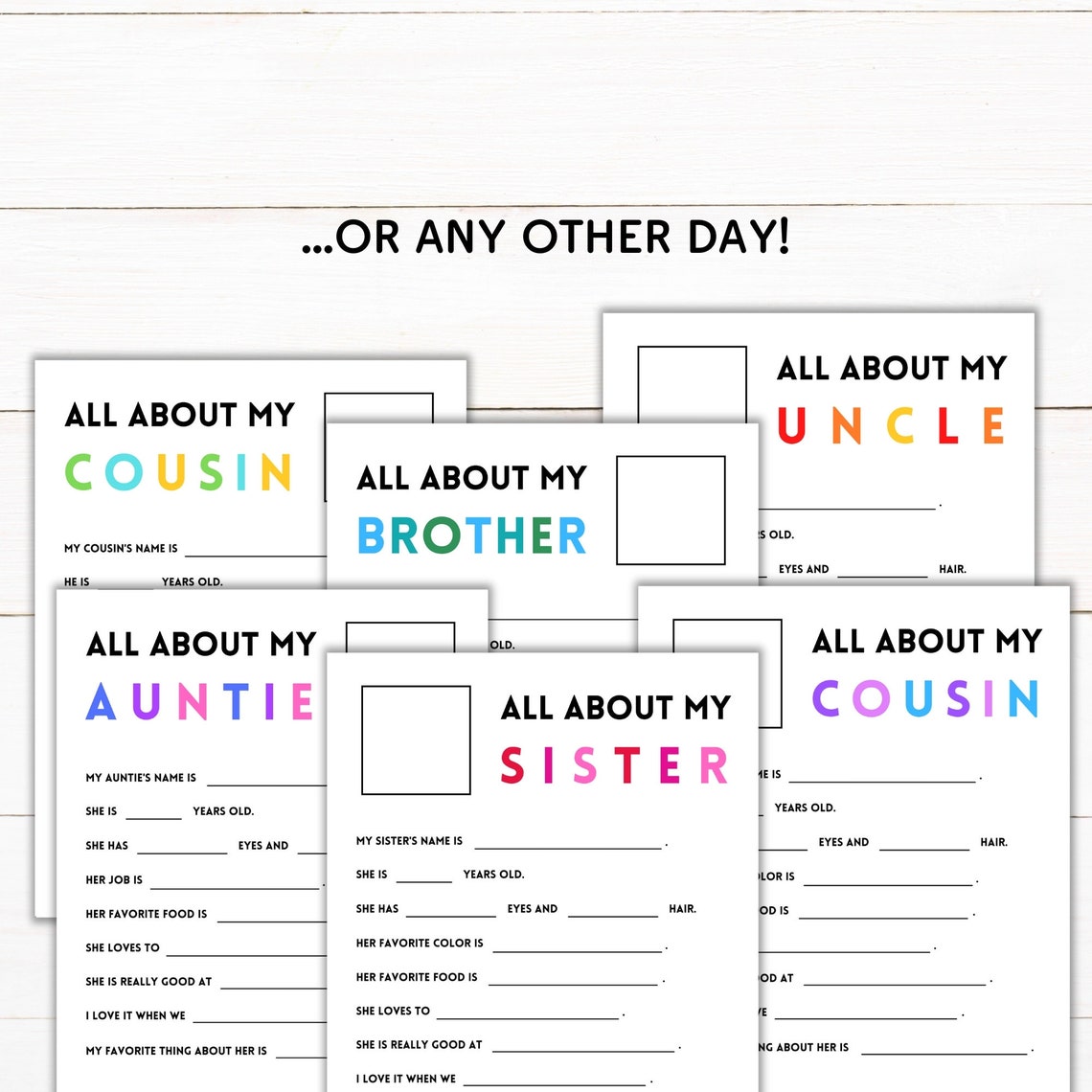 Printable "all About My Family" Questionnaires - Instant Download ...