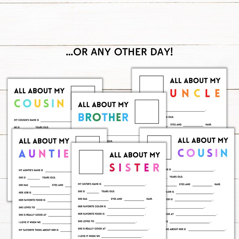 Printable "all About My Family" Questionnaires - Instant Download ...
