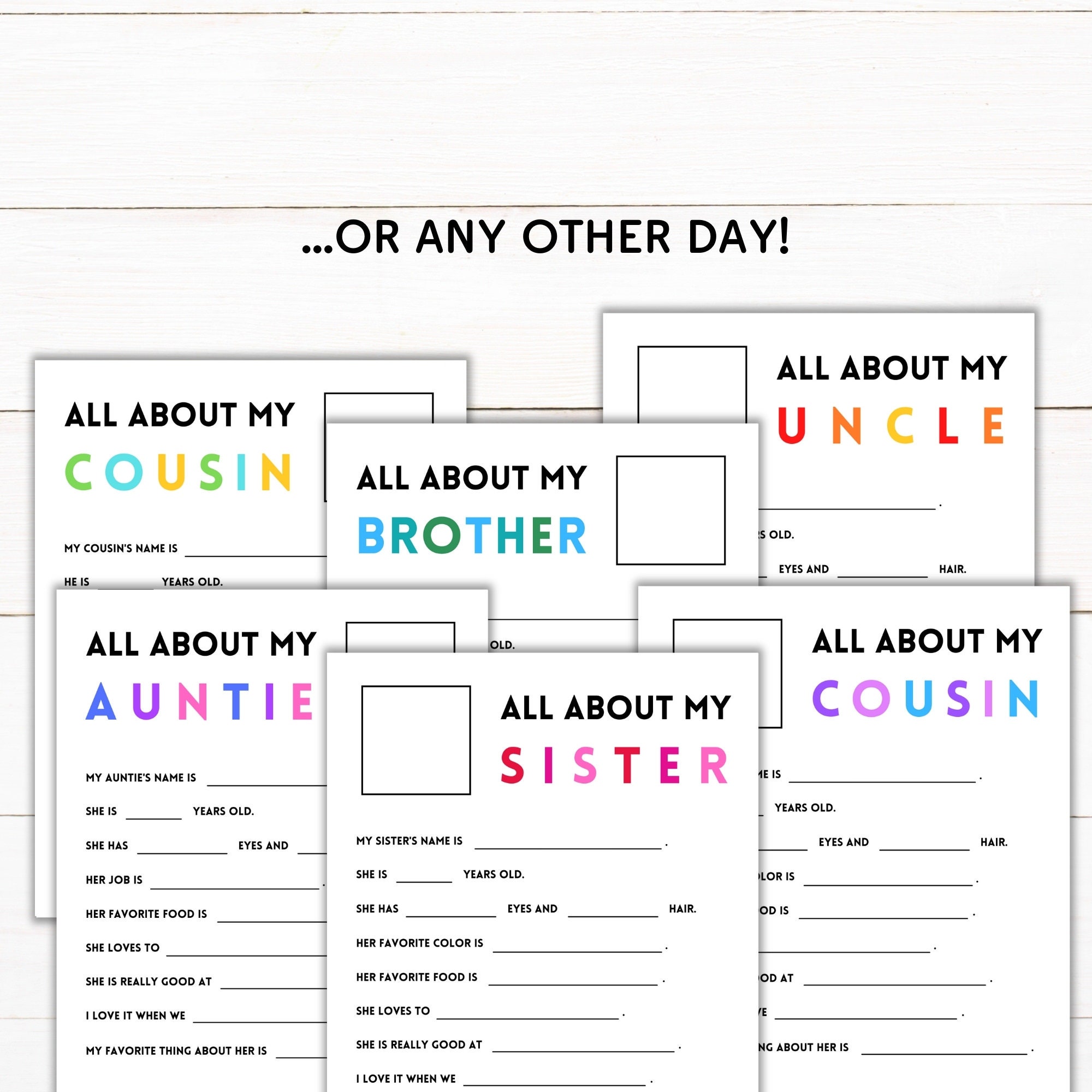Printable "all About My Family" Questionnaires - Instant Download ...