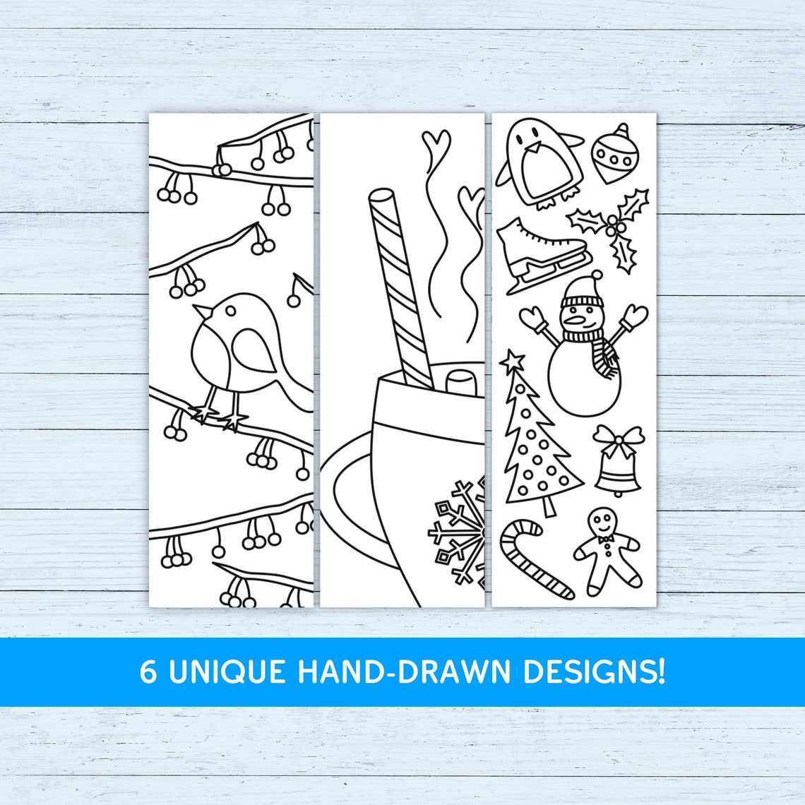 Printable Winter Coloring Bookmarks - Set of 6 - PDF Instant Digital ...