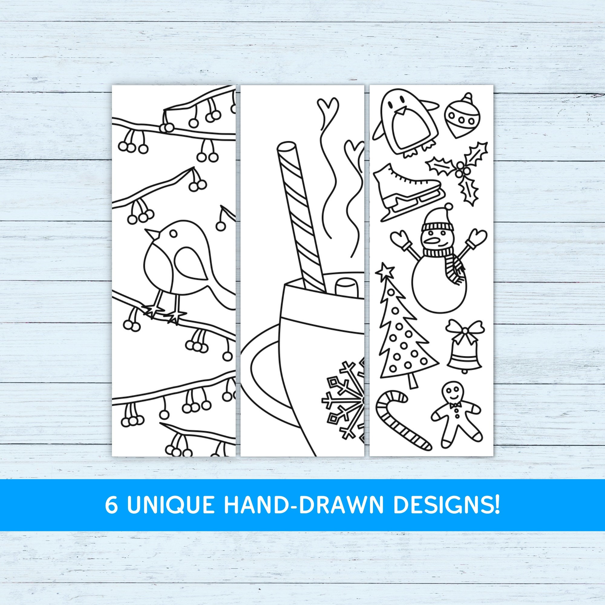 Printable Winter Coloring Bookmarks - Set of 6 - PDF Instant Digital ...