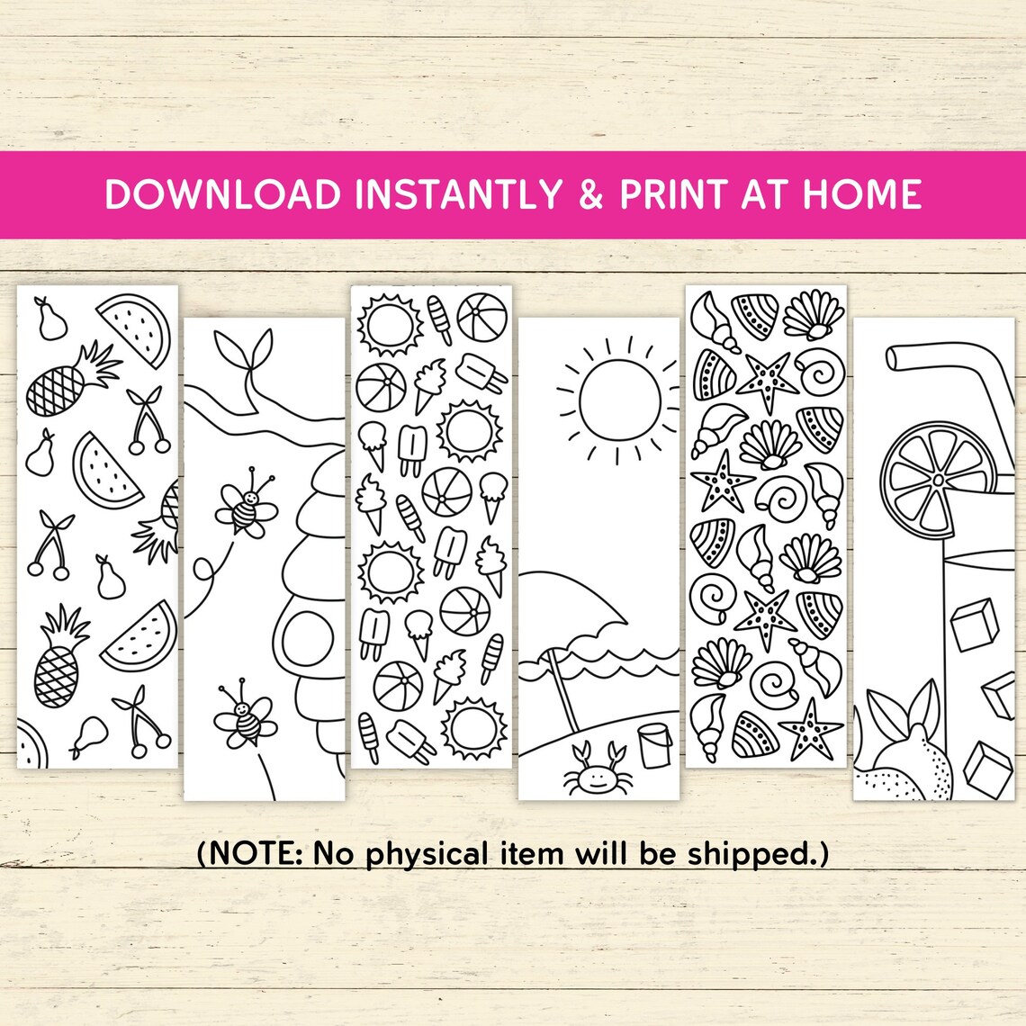 Printable Summer Coloring Bookmarks Set of 6 PDF Instant Digital ...