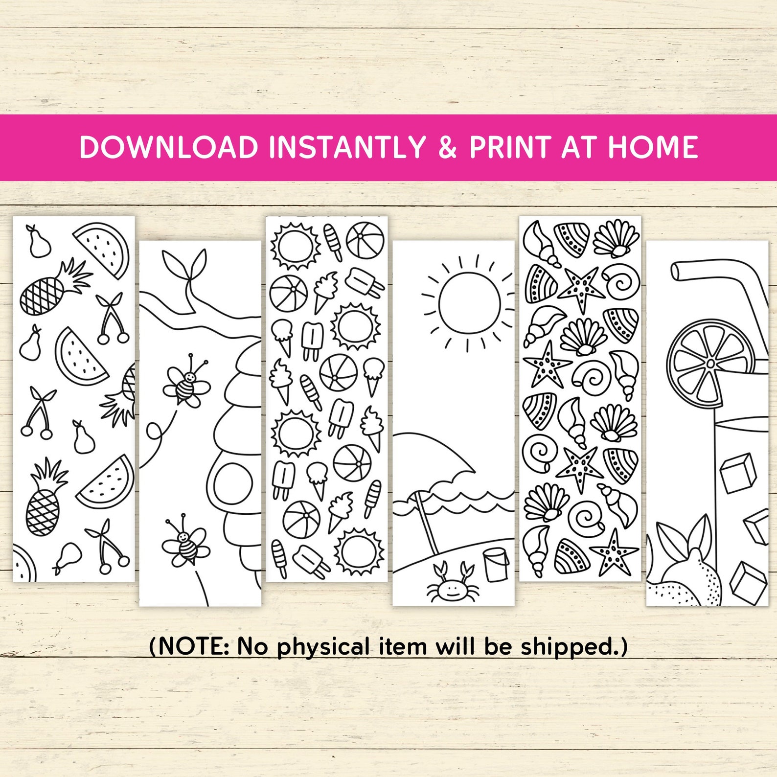 Printable Summer Coloring Bookmarks - Set of 6 - PDF Instant Digital ...