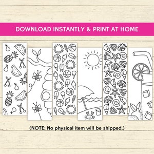Printable Summer Coloring Bookmarks - Set of 6 - PDF Instant Digital ...