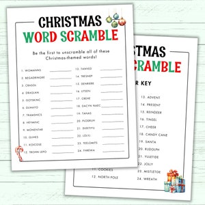 Christmas Word Scramble - Printable Holiday Activity - Christmas Party ...