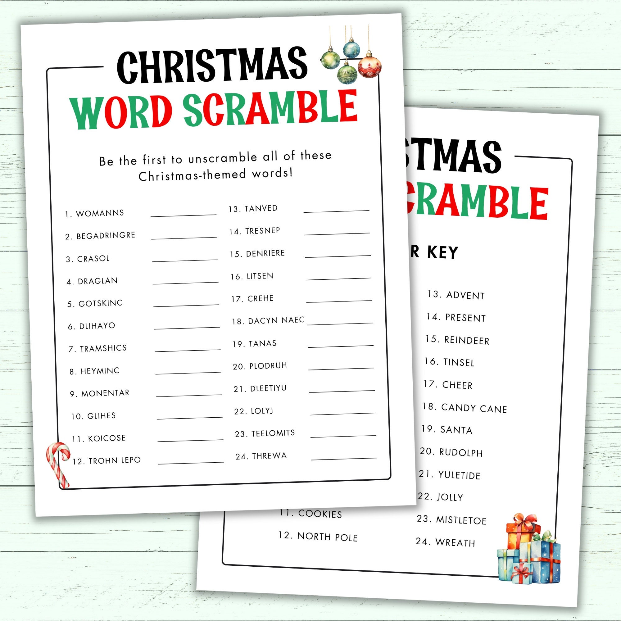 Christmas Word Scramble - Printable Holiday Activity - Christmas Party ...
