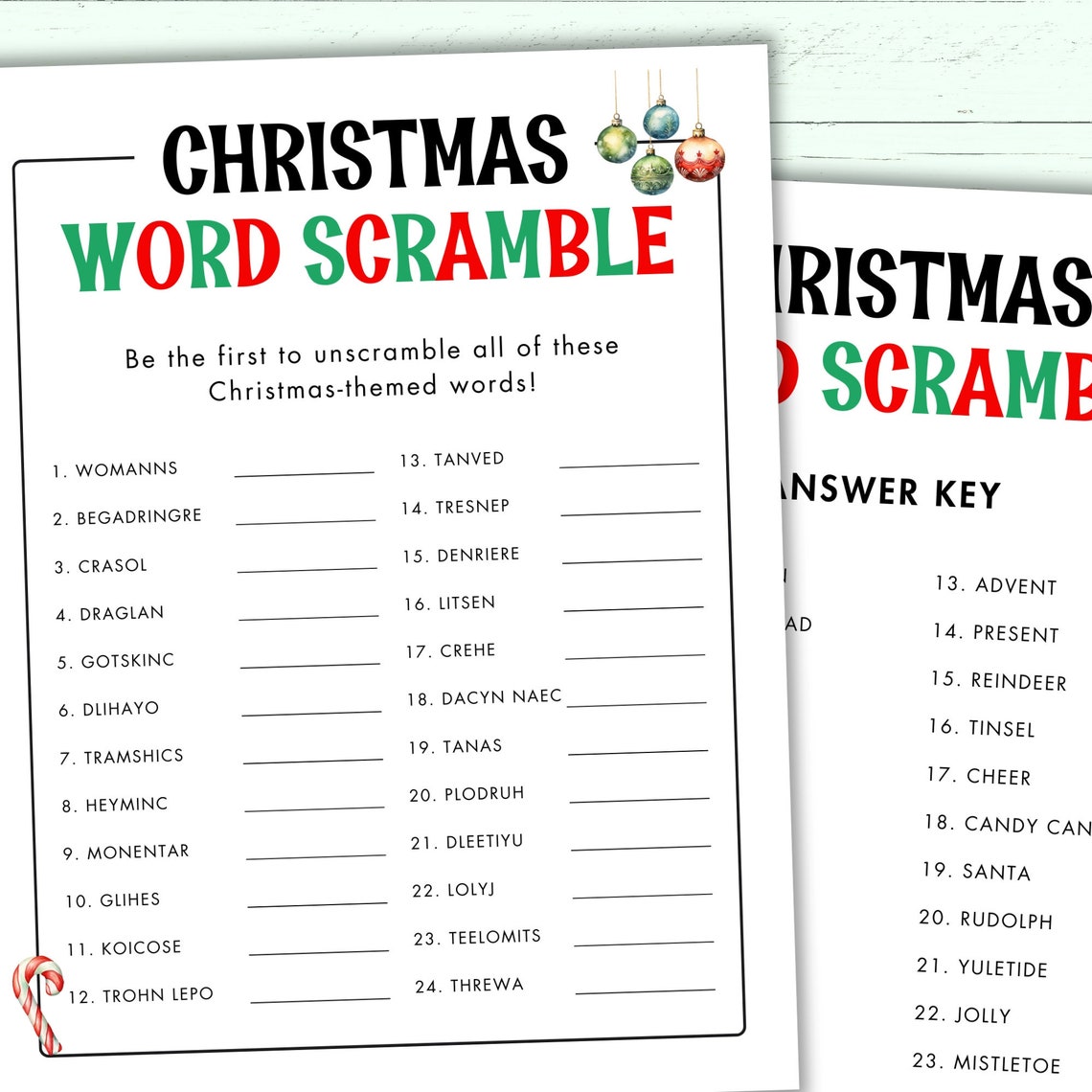 Christmas Word Scramble - Printable Holiday Activity - Christmas Party ...