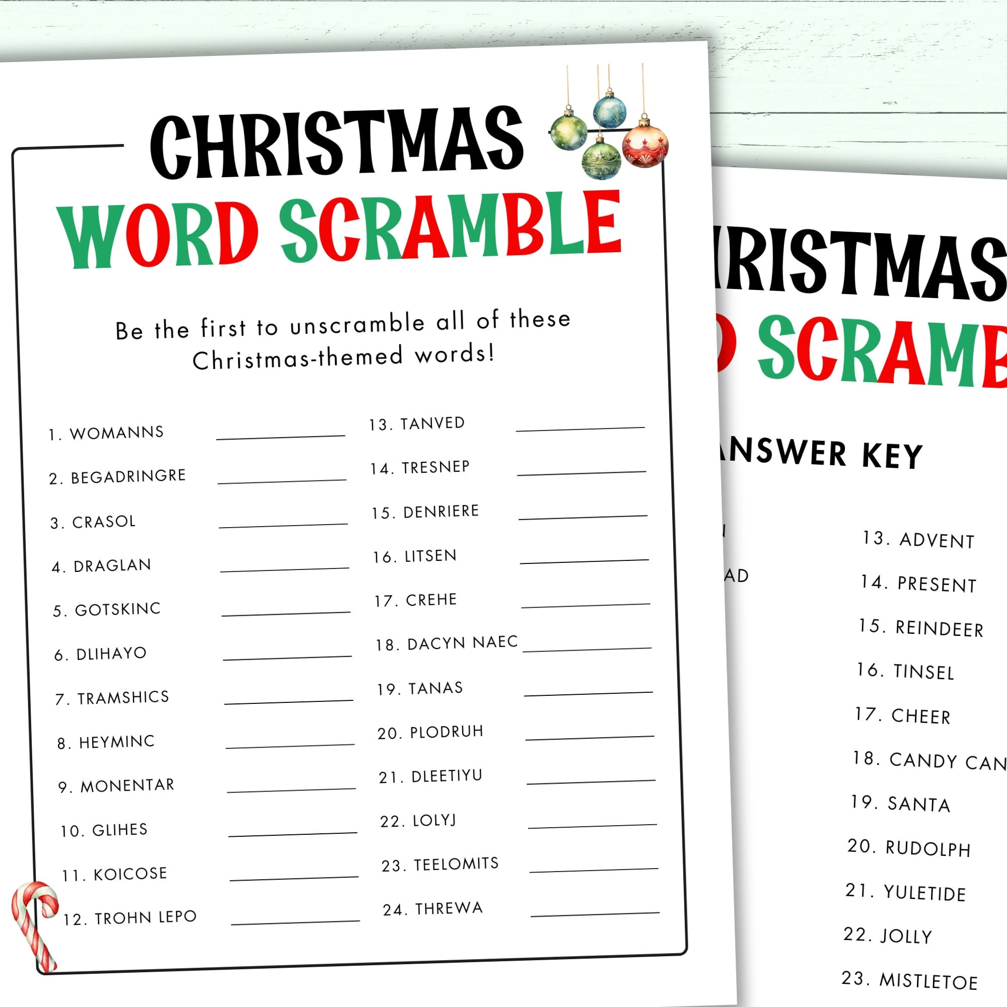 Christmas Word Scramble - Printable Holiday Activity - Christmas Party ...