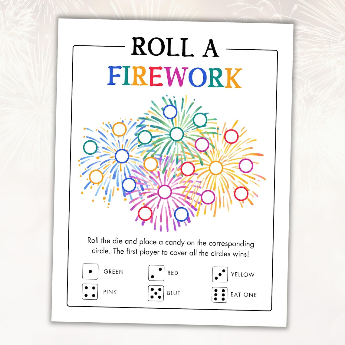 Roll a Firework Game - Firework Candy Dice Game - NYE Classroom Party ...