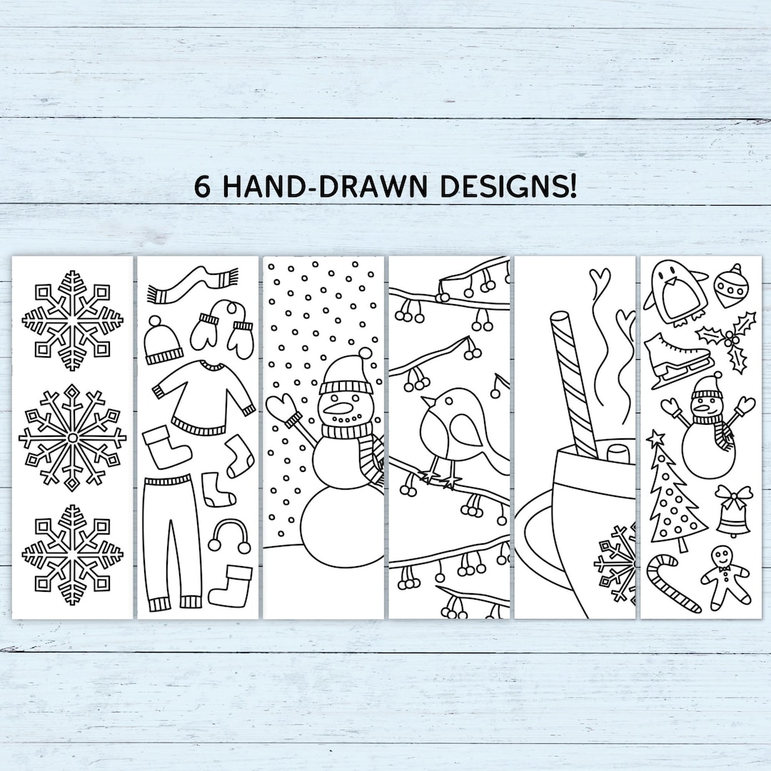 Printable Winter Coloring Bookmarks - Set of 6 - PDF Instant Digital ...