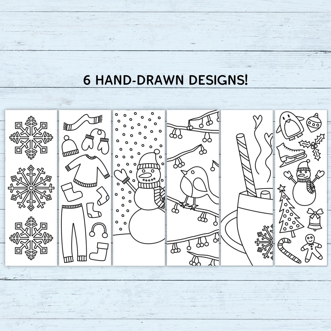 Printable Winter Coloring Bookmarks - Set of 6 - PDF Instant Digital ...