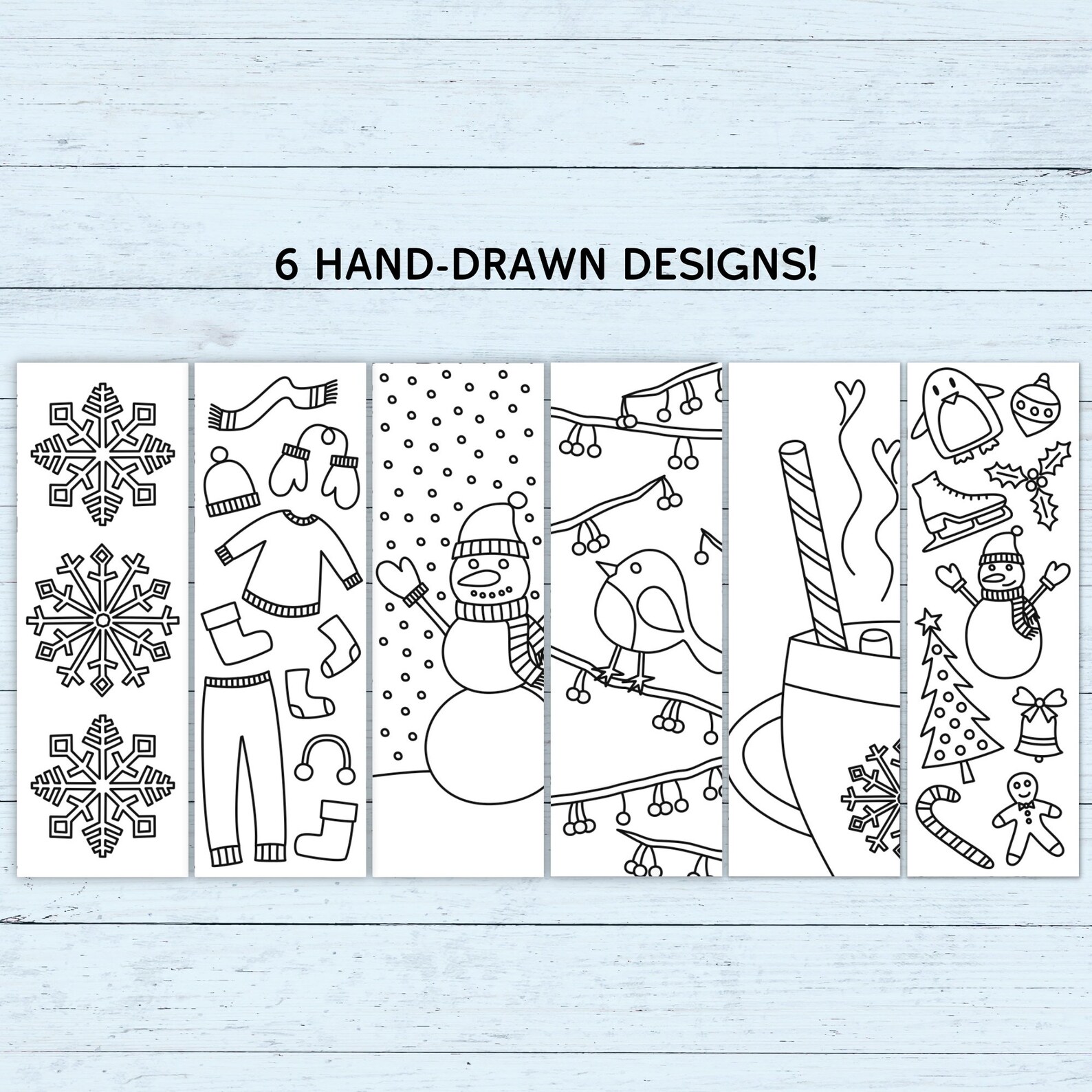 Printable Winter Coloring Bookmarks - Set of 6 - PDF Instant Digital ...