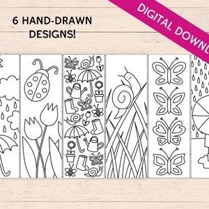Printable Spring Coloring Bookmarks Set of 6 PDF Instant - Etsy