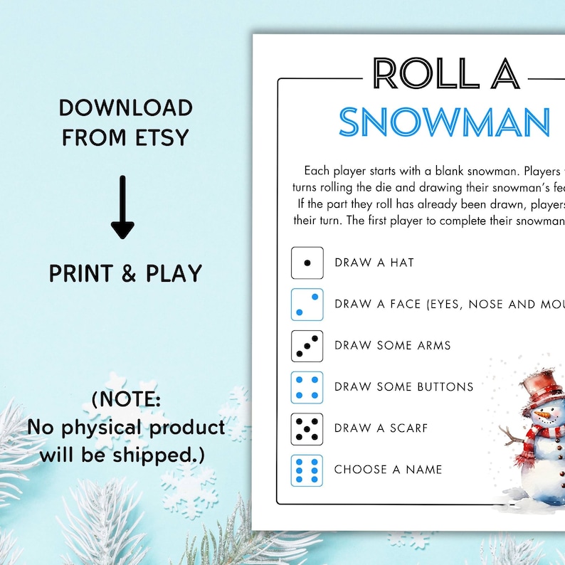 Roll a Snowman Game - Printable Christmas Game - Winter Activity for ...