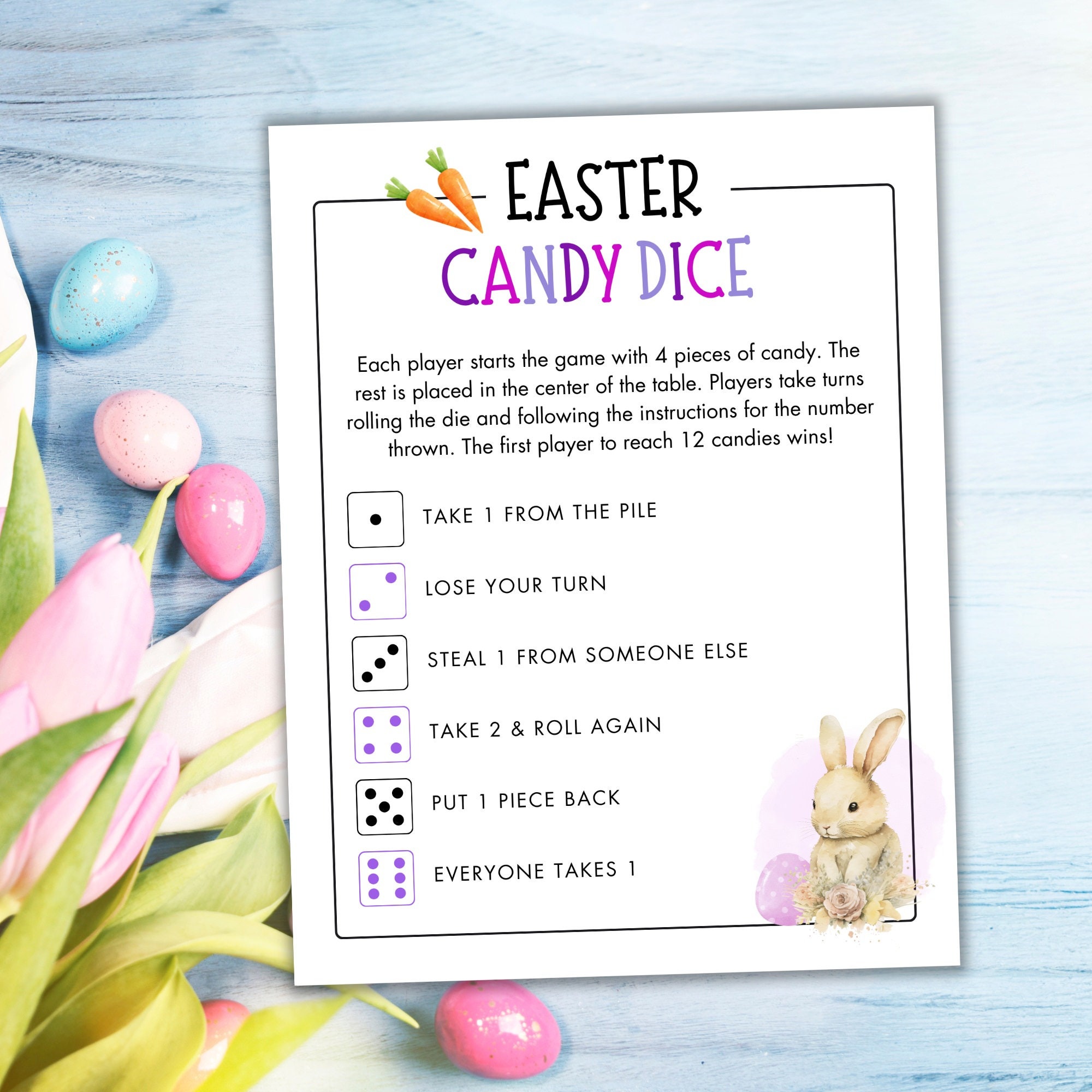 Printable Easter Candy Dice Game - Easter Party Game - Easter Activity ...