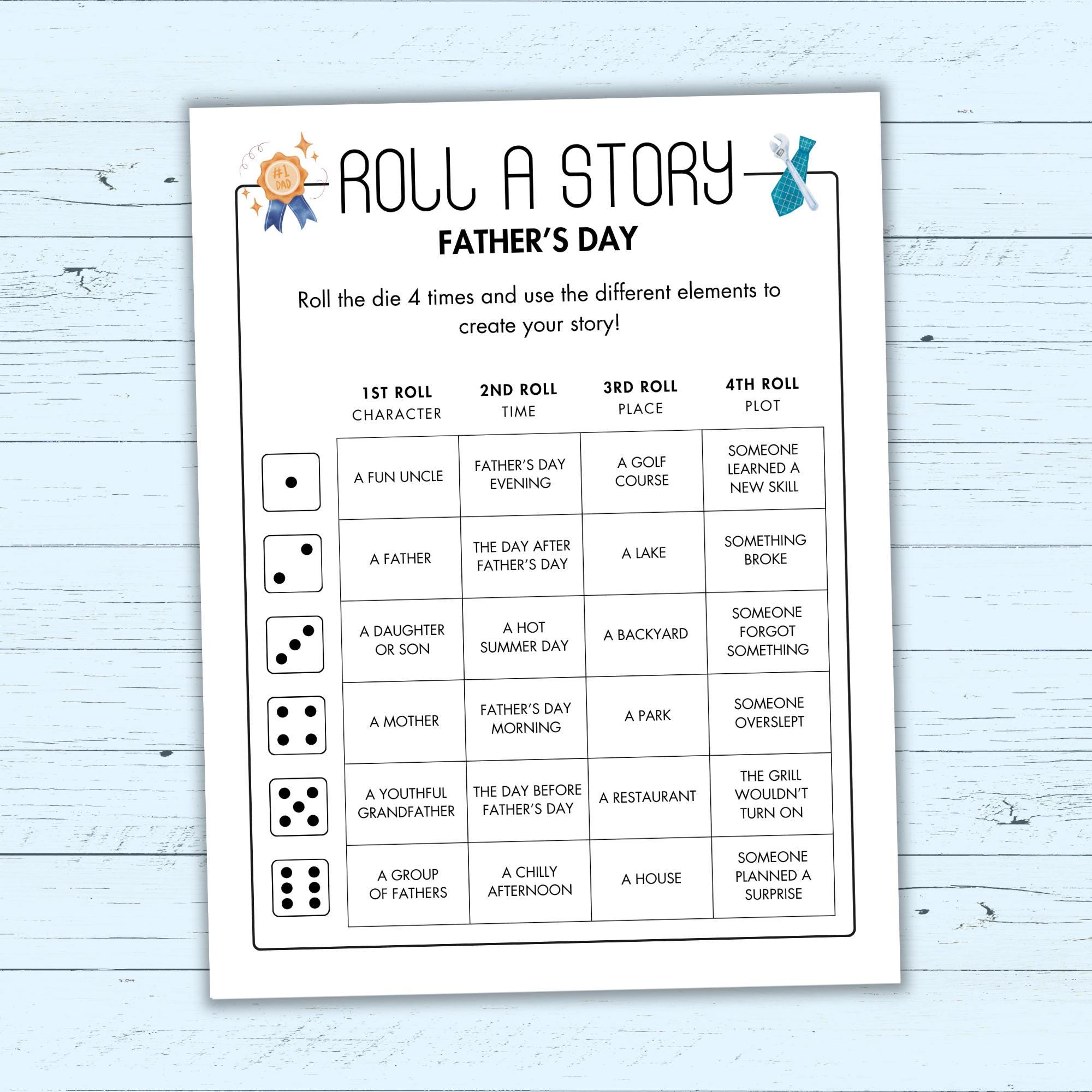 Father's Day Roll a Story - Creative Writing Prompts - Printable Story ...