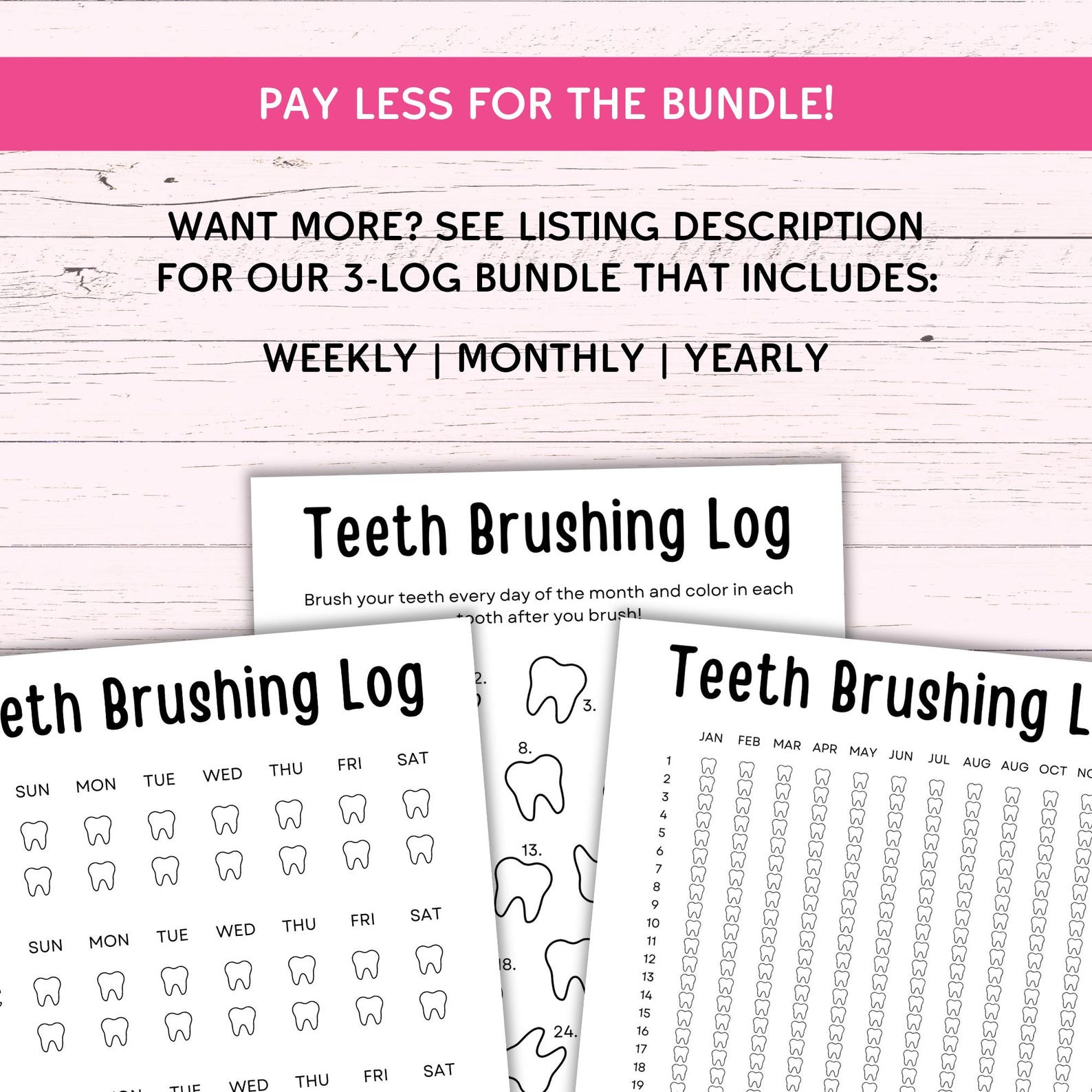 Weekly Teeth Brushing Tracker - Printable Teeth Brushing Log - Dental ...