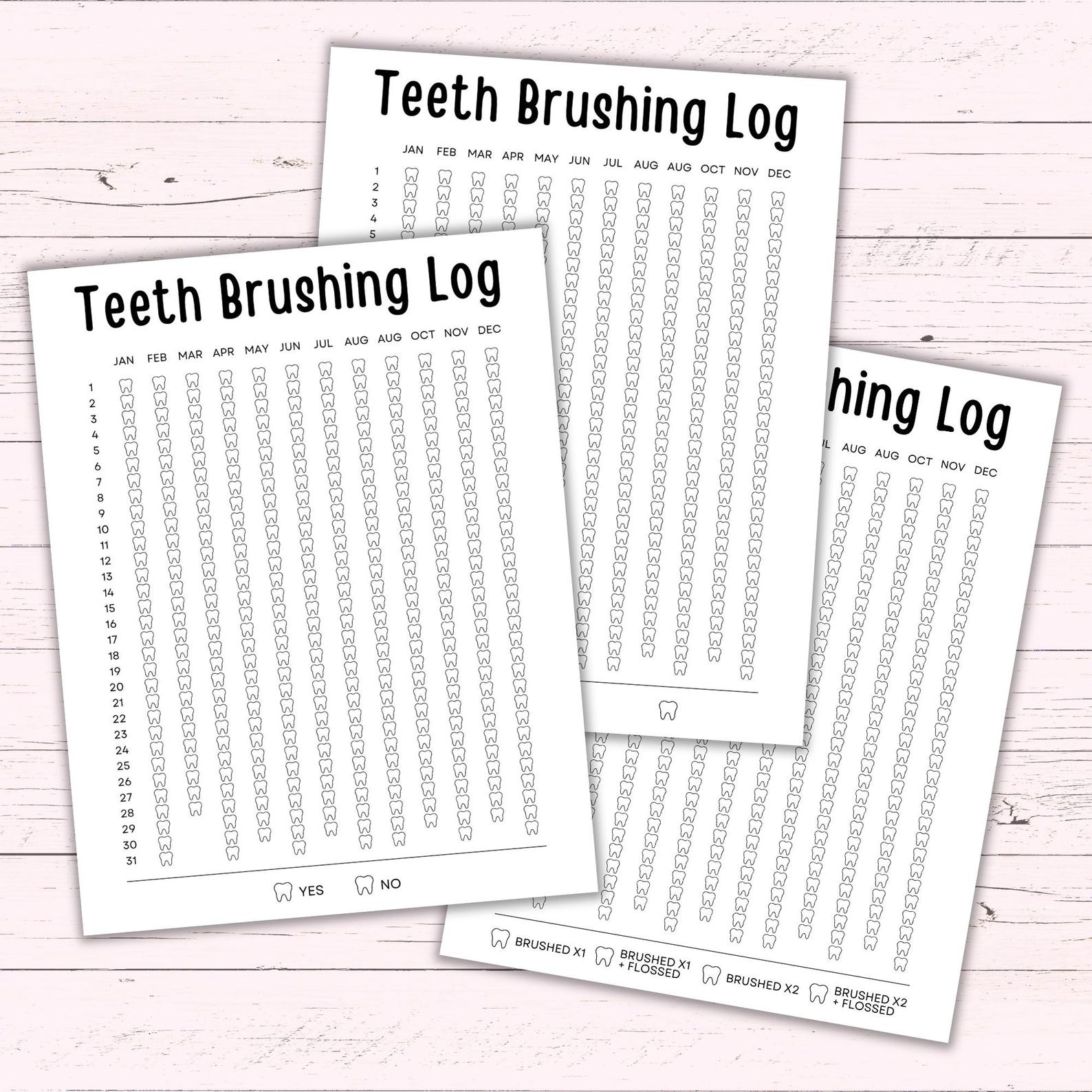 Yearly Teeth Brushing Tracker - Printable Teeth Brushing Log - Dental ...