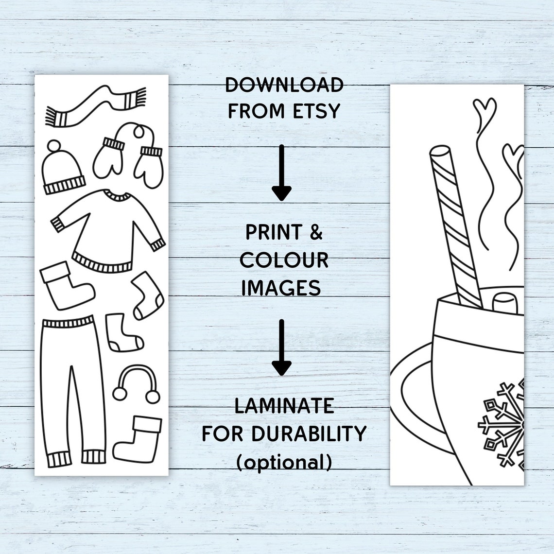 Printable Winter Coloring Bookmarks Set of 6 PDF Instant Digital ...