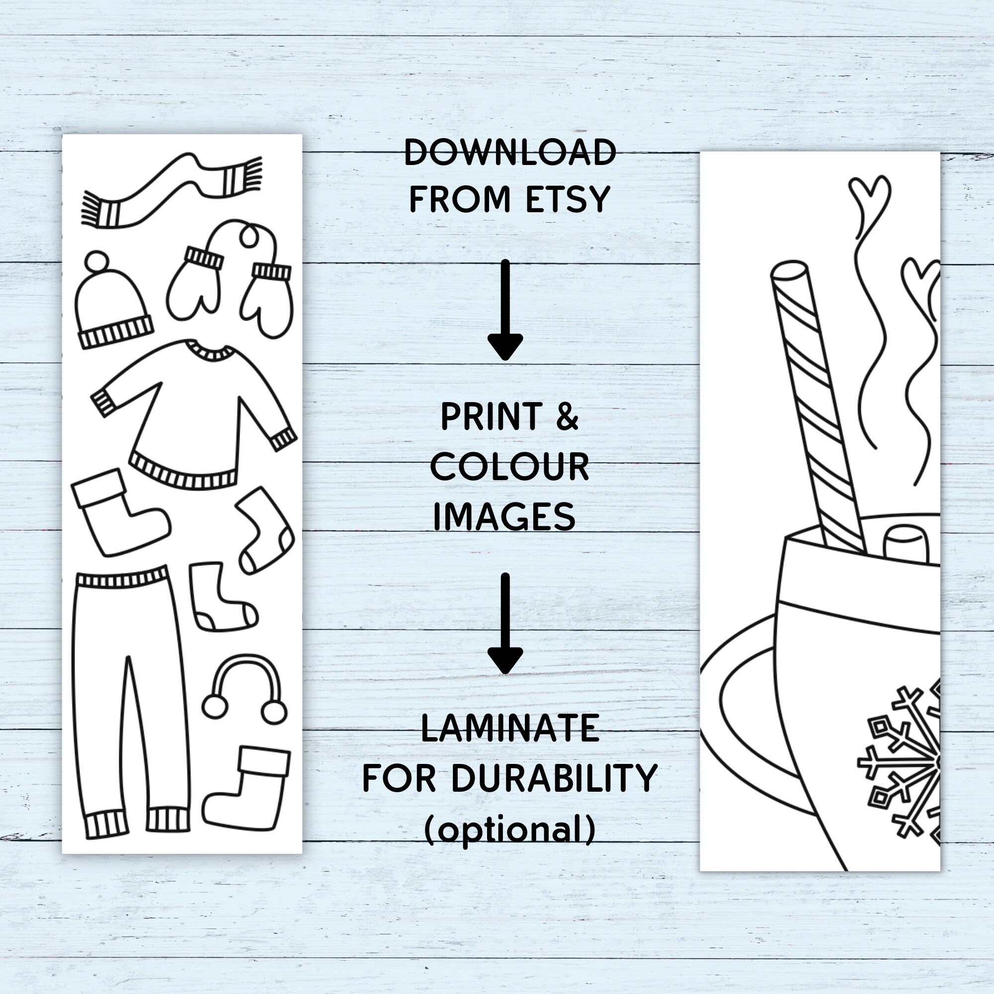 Printable Winter Coloring Bookmarks - Set of 6 - PDF Instant Digital ...