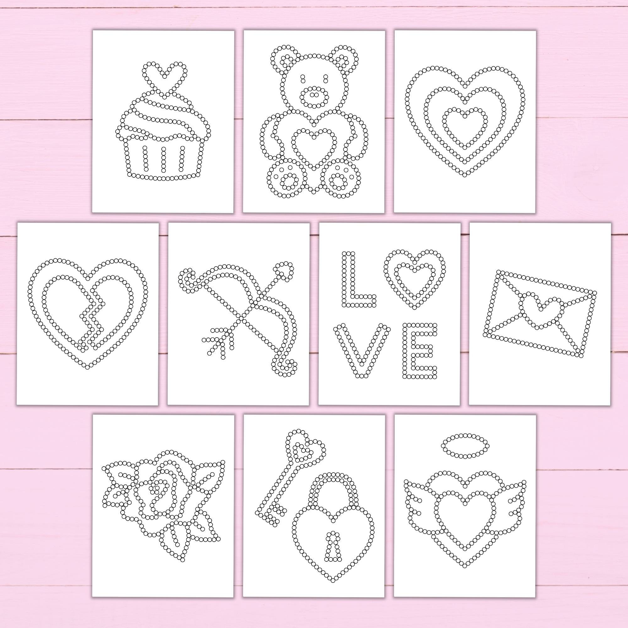 Valentine's Day Q-tip Tracing Sheets - Printable Preschool Worksheets ...