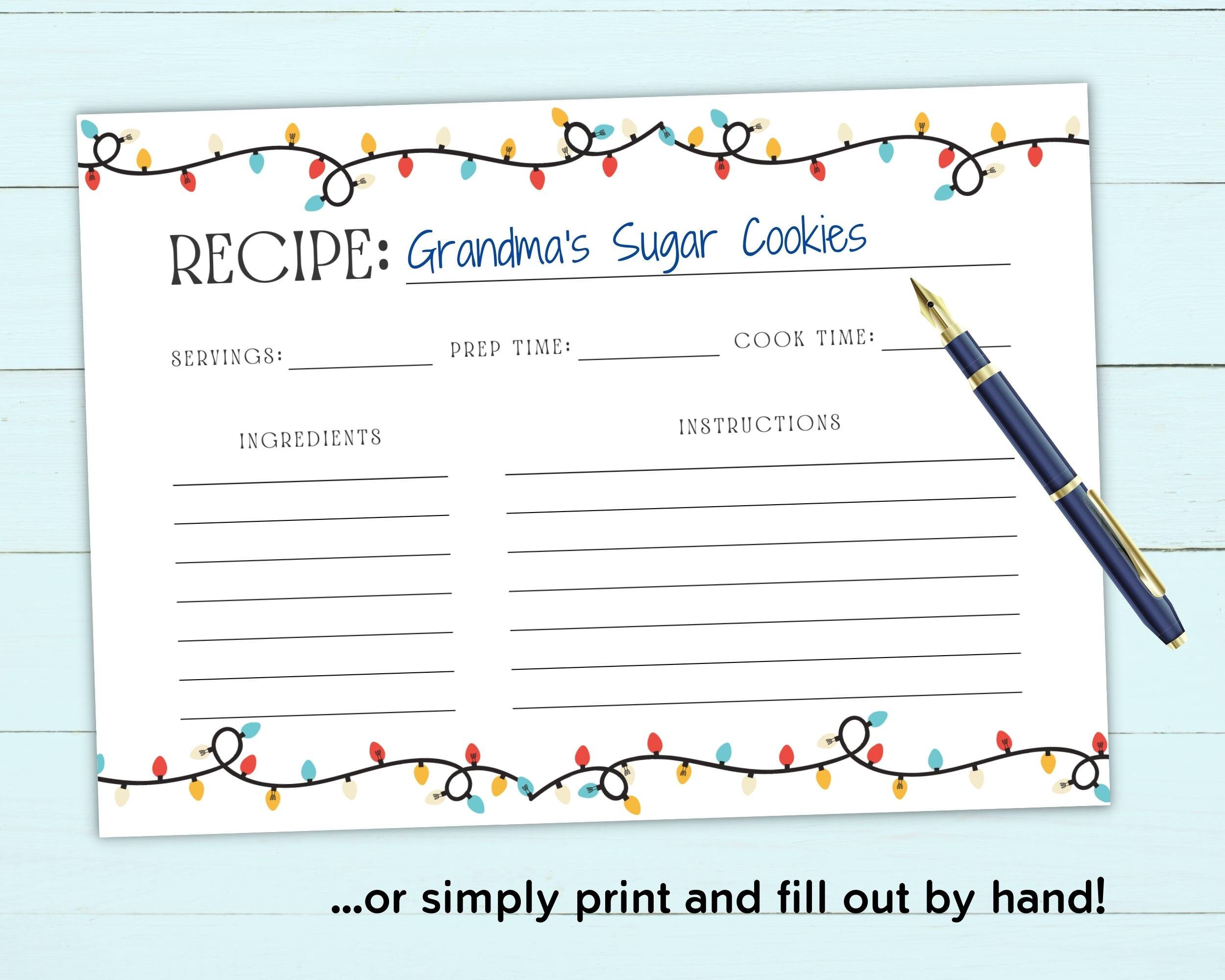 Printable Christmas Recipe Card Editable Recipe Card - Etsy