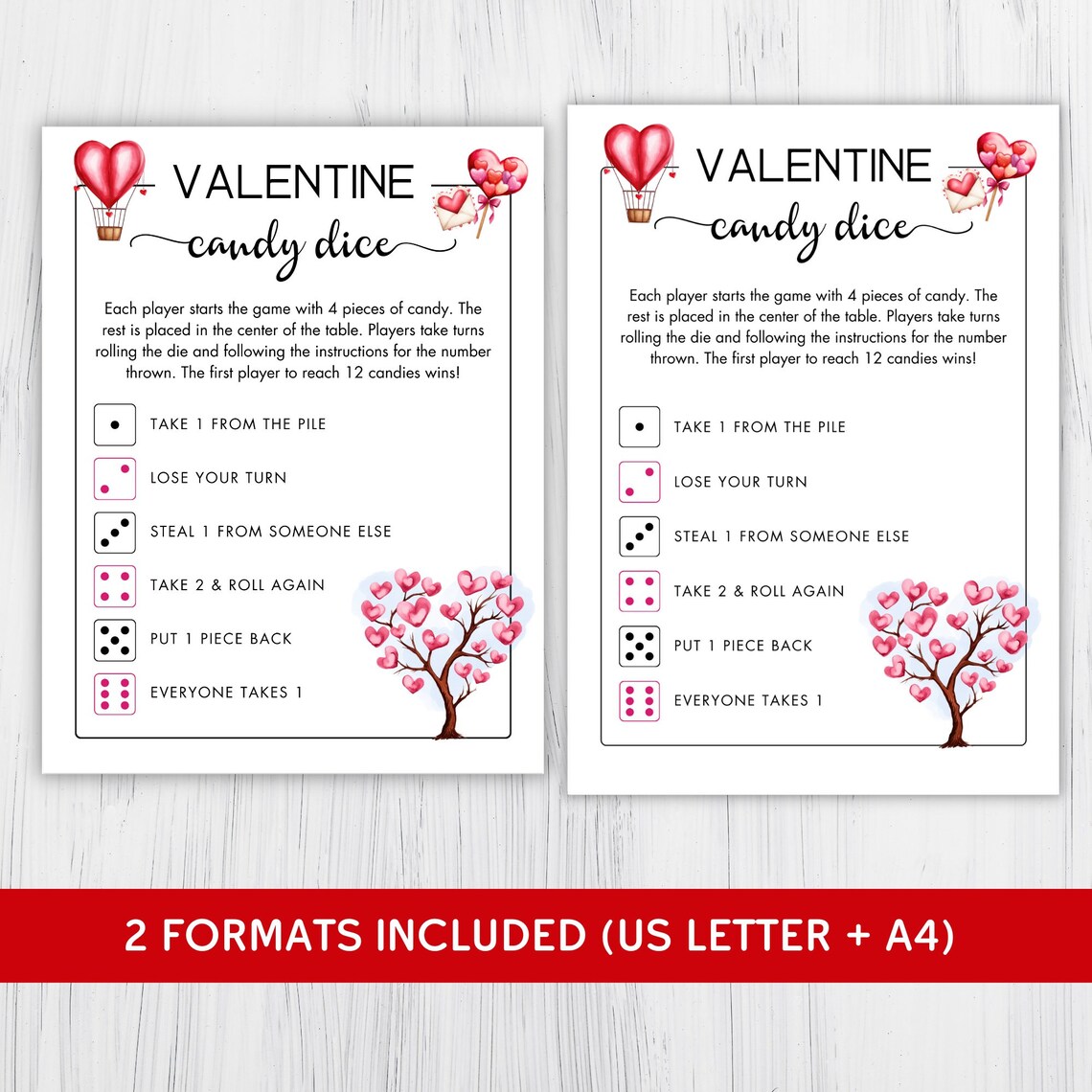 Printable Valentine Candy Dice Game - Valentine Party Game - Valentine ...
