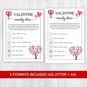 Printable Valentine Candy Dice Game - Valentine Party Game - Valentine ...