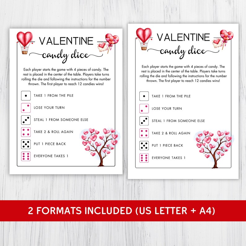 Printable Valentine Candy Dice Game - Valentine Party Game - Valentine ...