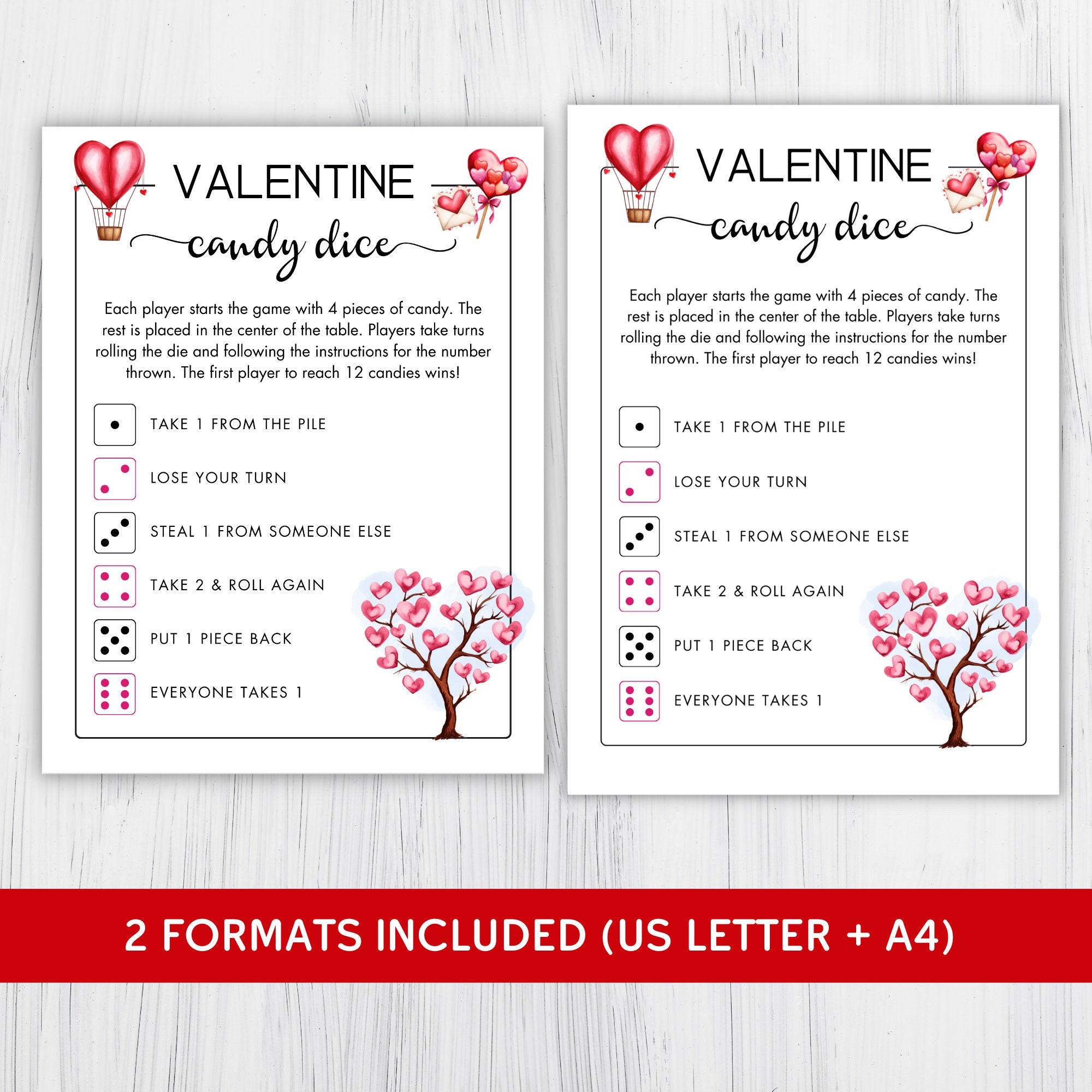 Printable Valentine Candy Dice Game - Valentine Party Game - Valentine ...