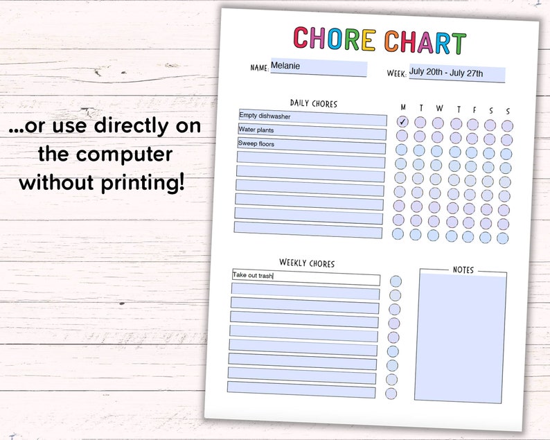Printable Chore Chart for Kids Editable Daily & Weekly Chore - Etsy