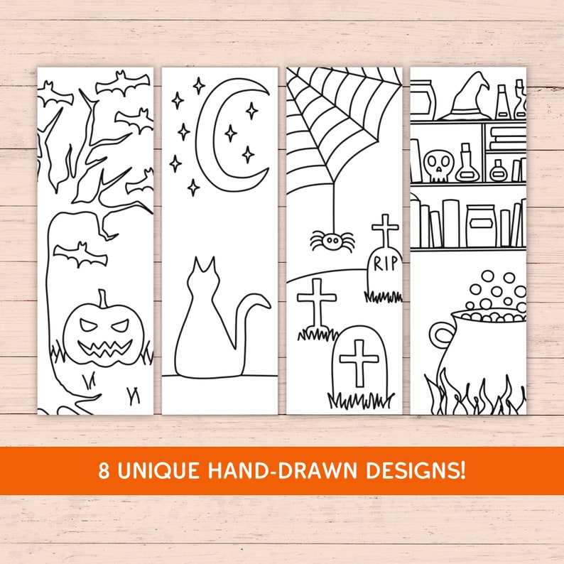 Printable Halloween Coloring Bookmarks - Set of 8 - PDF Instant Digital ...