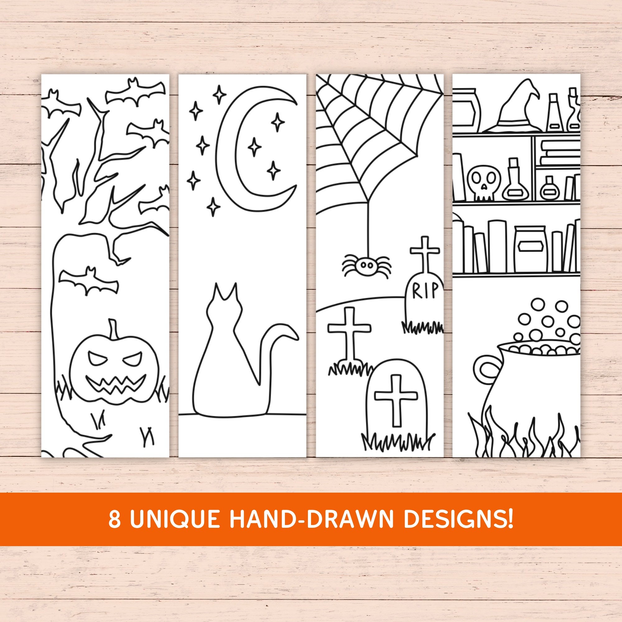 Printable Halloween Coloring Bookmarks - Set of 8 - PDF Instant Digital ...