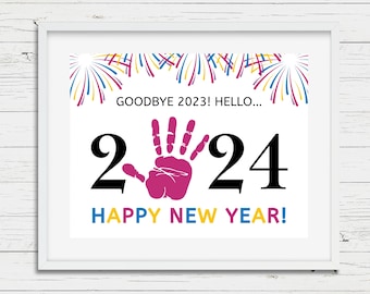 New Year Handprint, 2024 Handprint Art, Happy New Years Craft for Kids ...