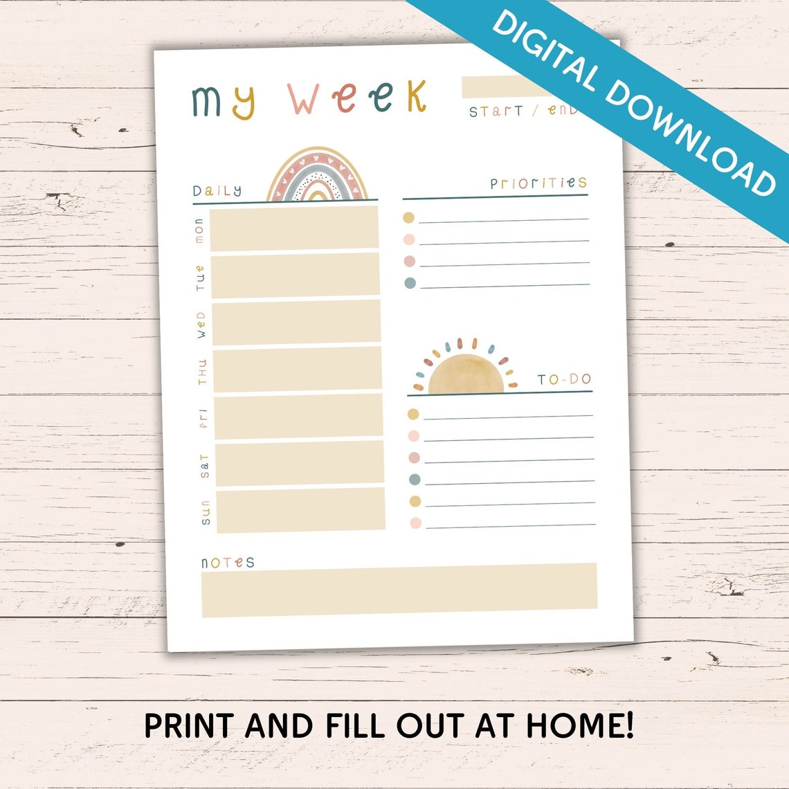 Printable Boho Weekly Planner US Letter A4 Editable - Etsy