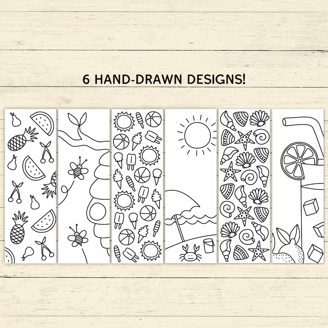 Printable Summer Coloring Bookmarks - Set of 6 - PDF Instant Digital ...